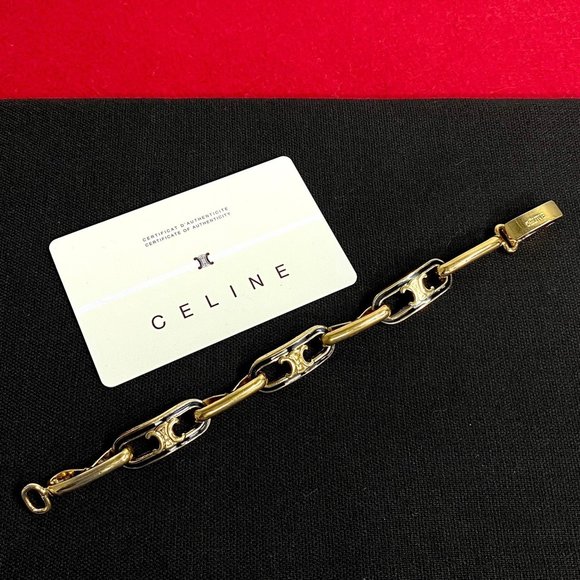 Celine | Jewelry | Celine Triomphe Motif Bracelet Bangle Gold Black ...